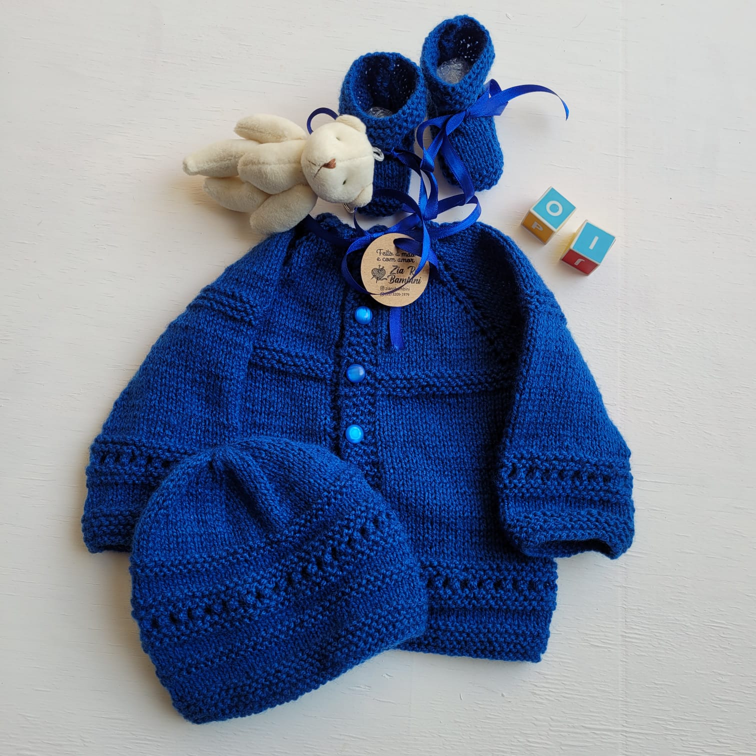 Conjunto azulão tricô 3 pçs – Zia Ro Bambini